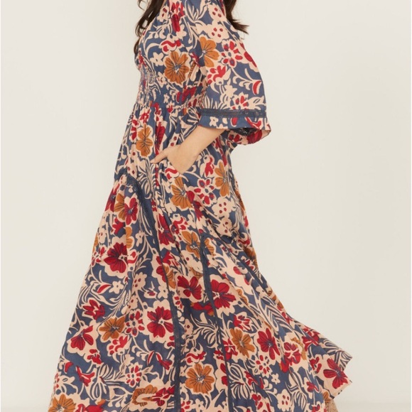 Free People | Dresses | Copy Floral Maxi Dress In Red And Blue | Poshmark